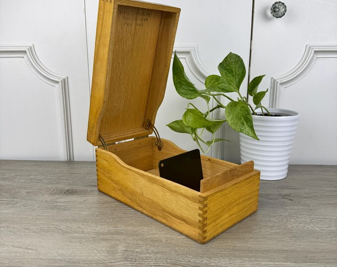 1963 Wooden File Box With Box Joint Corners and Sliding Metal Divider ...
