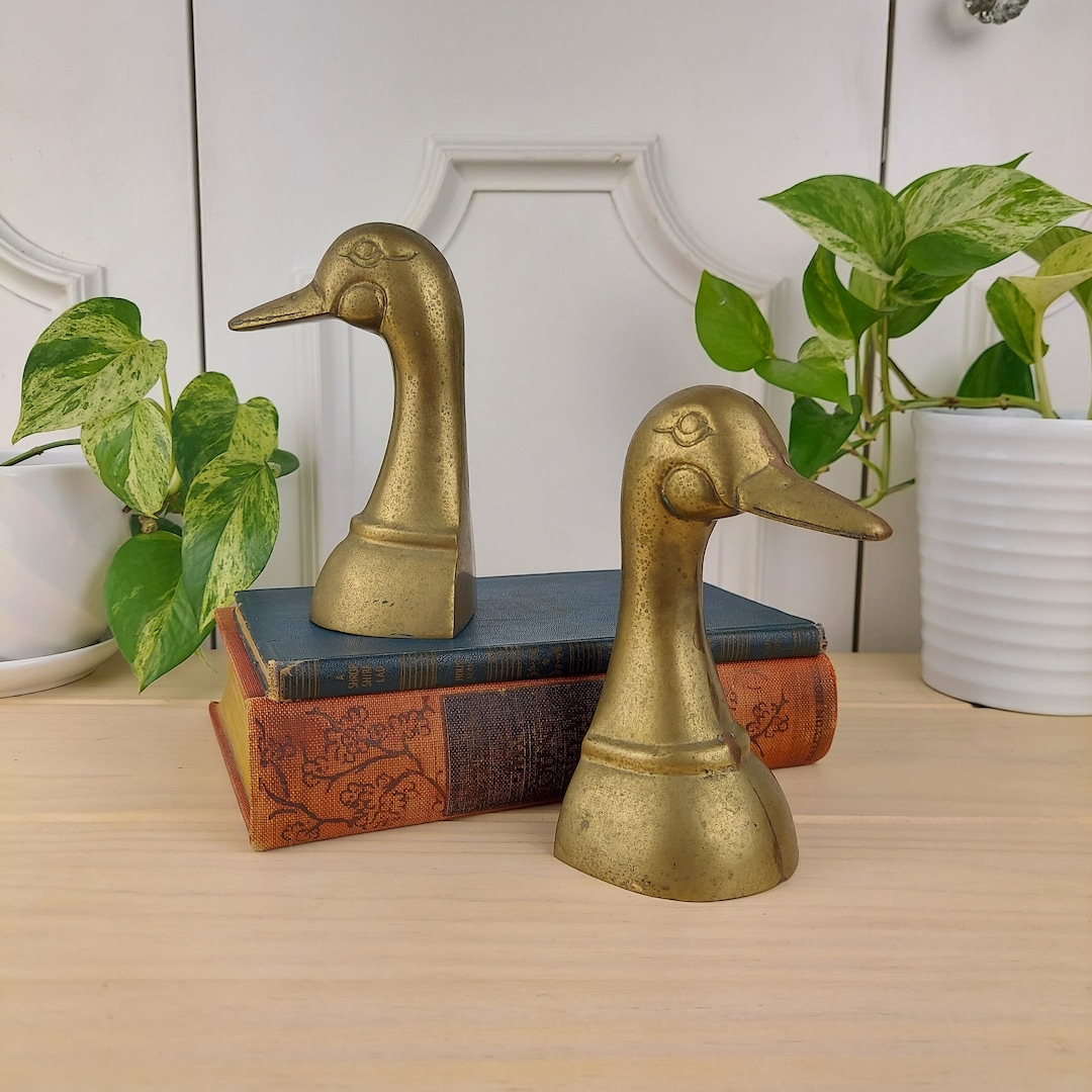 Set of 2 Vintage Brass Duck Bookends, Bookshelf Accents With Patina - Etsy