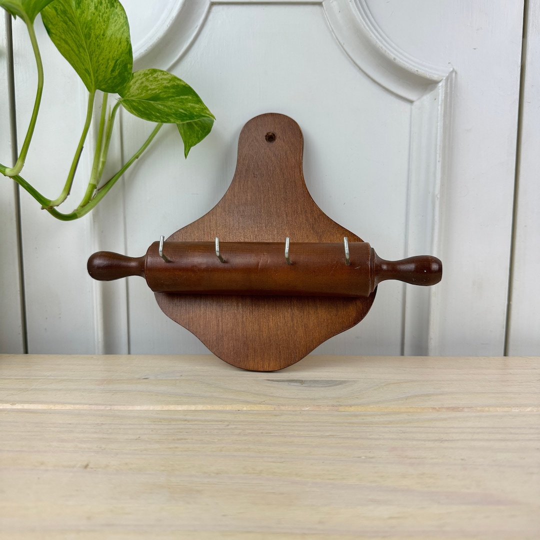 Vintage Wooden Rolling Pin Wall Display With 4 Hooks, Perfect for ...