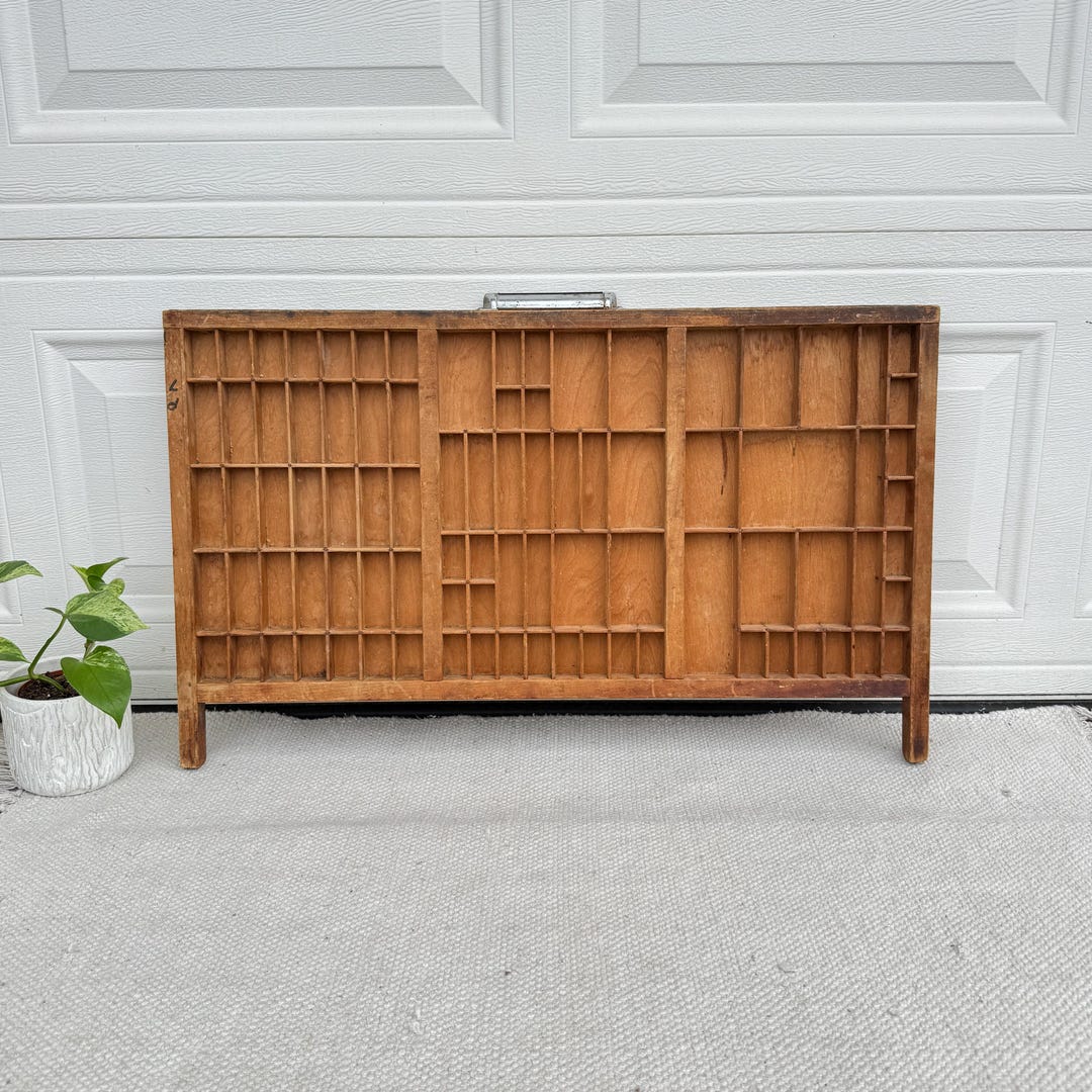 Antique Printer's Tray, Large Wooden Typeset Drawer With Metal Handle ...