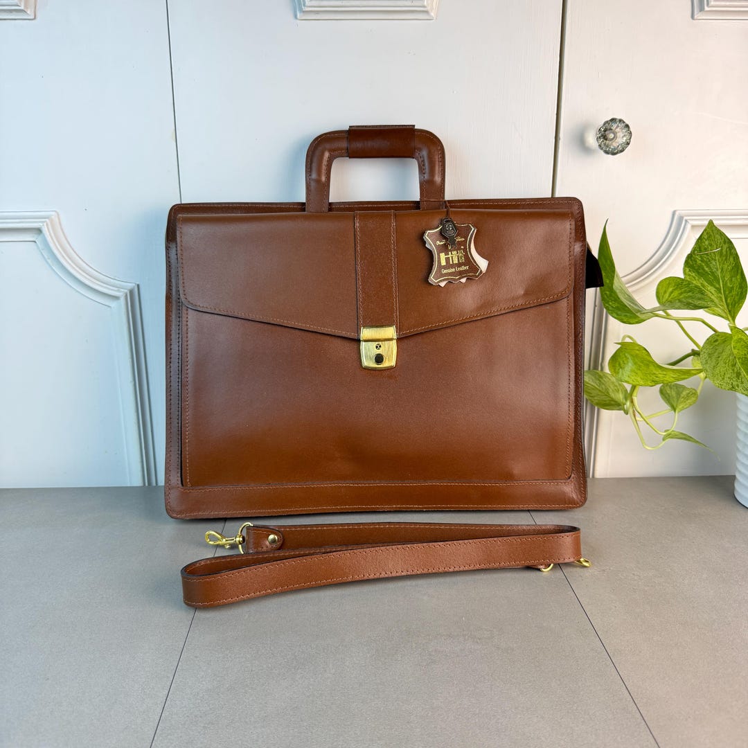 Vintage Genuine Leather Portfolio Briefcase With Key and Strap by Hit ...