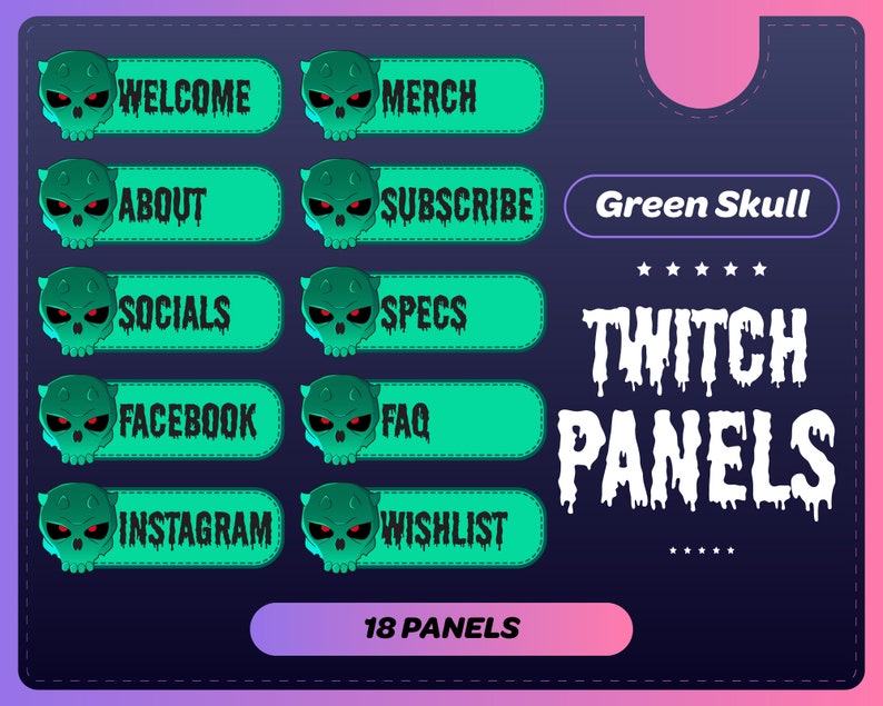 Green Skull Twitch Panel, Twitch and Discord Horror Panel Headers ...