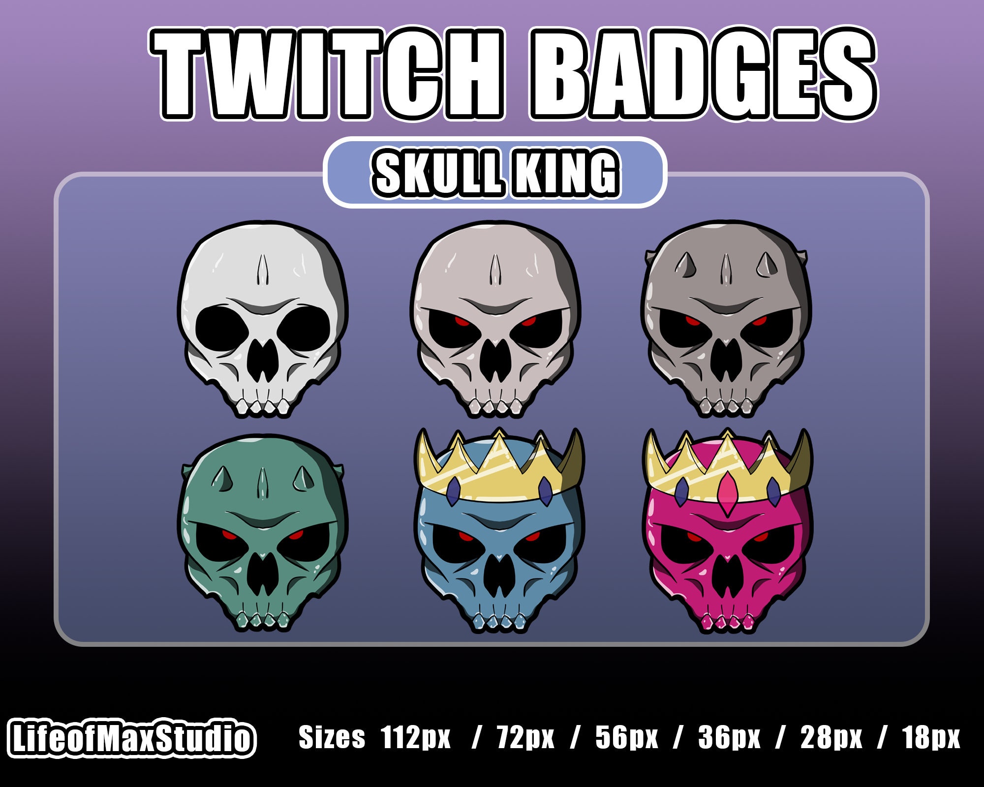 SKULL Twitch Badges and Emotes - Coloured Skull Themed Evolution Sub ...