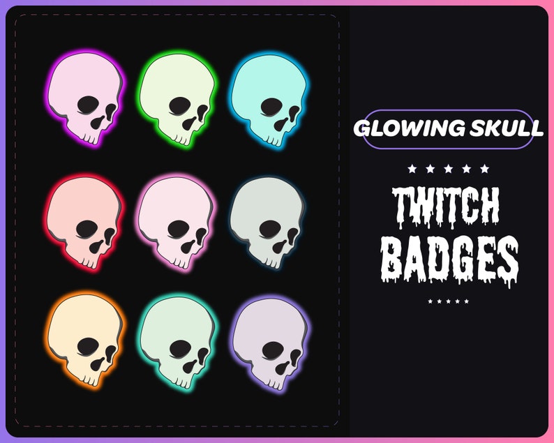 GLOWING SKULL Twitch Sub Badges | Colourful Sub Badges and Emotes for ...