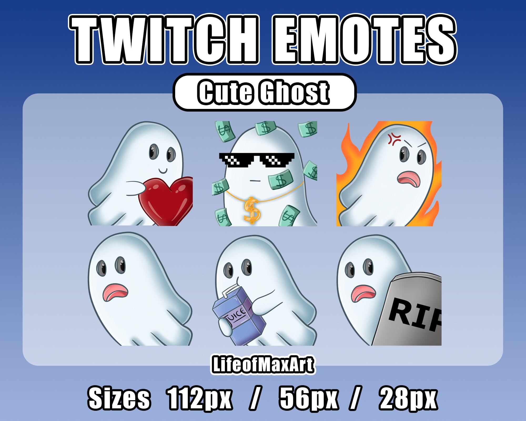 CUTE GHOST Emote for Twitch and Discord | Lurk, Love, Angry, Hydrate ...
