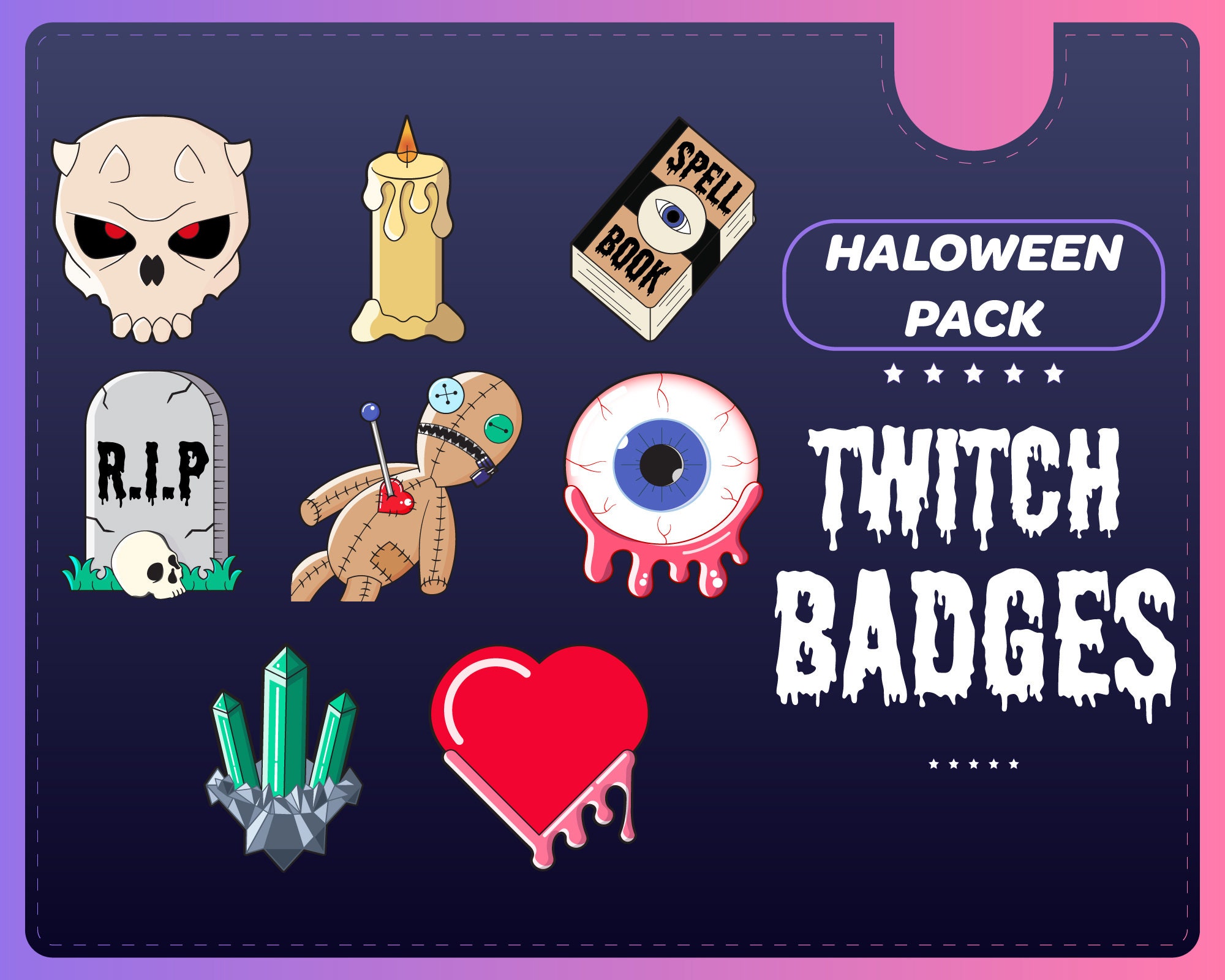 Horror Twitch Emotes and Sub Badges Pack, Skull, Heart, Gravestone ...