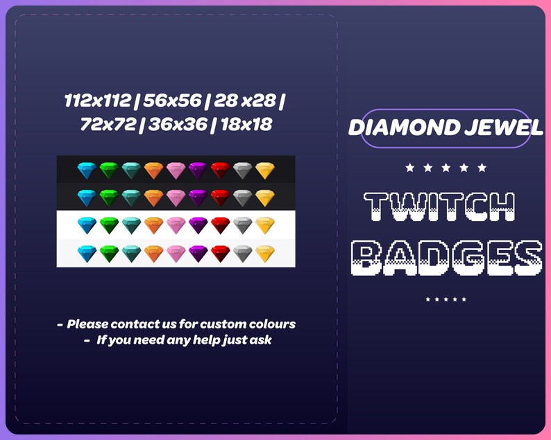 Diamond Jewel Twitch Emote and Sub Badge Colourful Sub Bit - Etsy