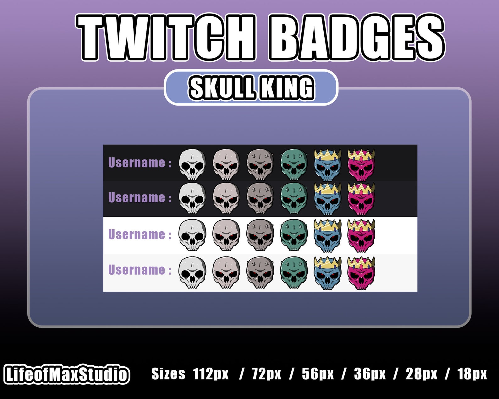 SKULL Twitch Badges and Emotes - Coloured Skull Themed Evolution Sub ...