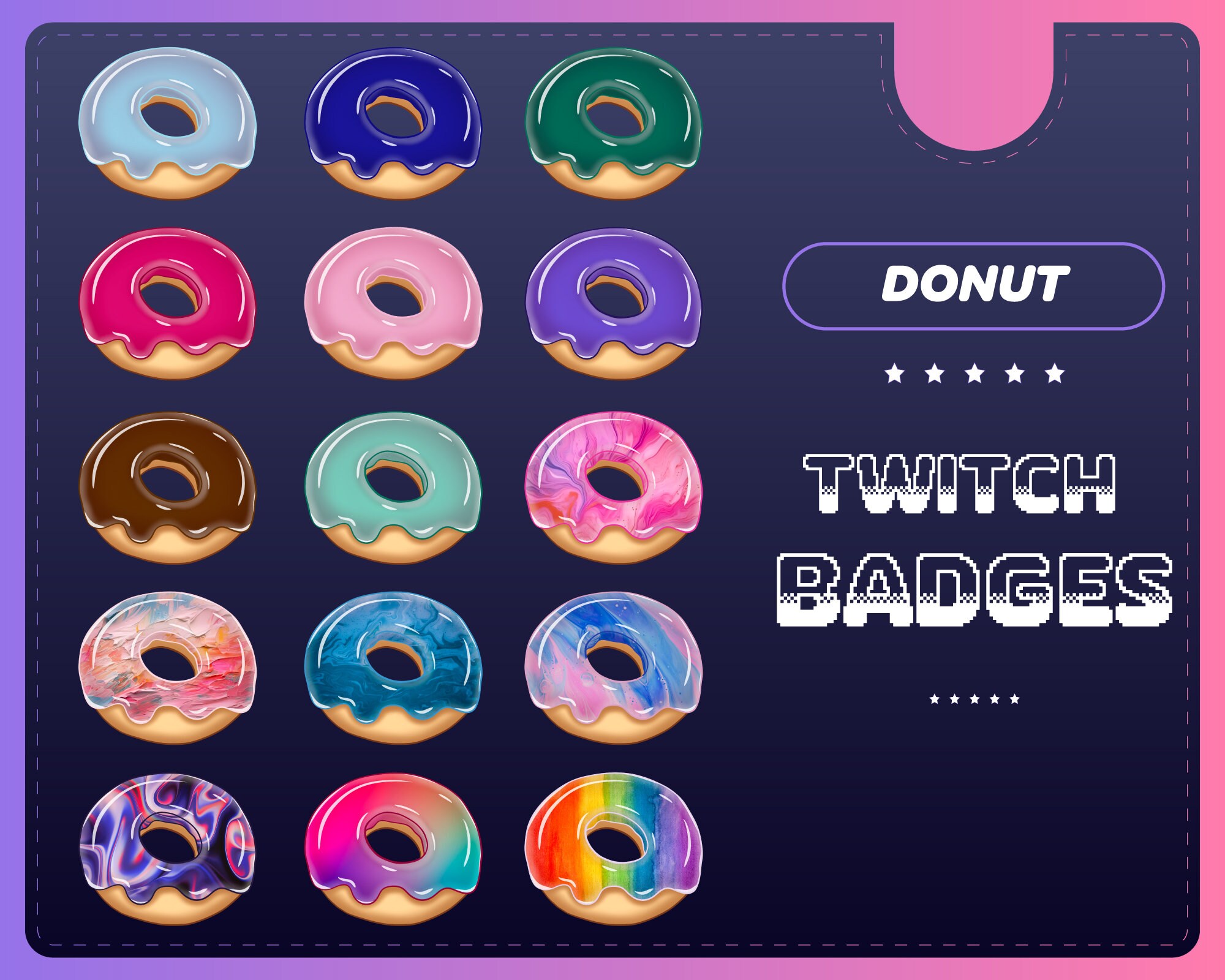 DONUT Twitch Emote and Sub Badges Pack, Twitch and Discord Iced Donut ...
