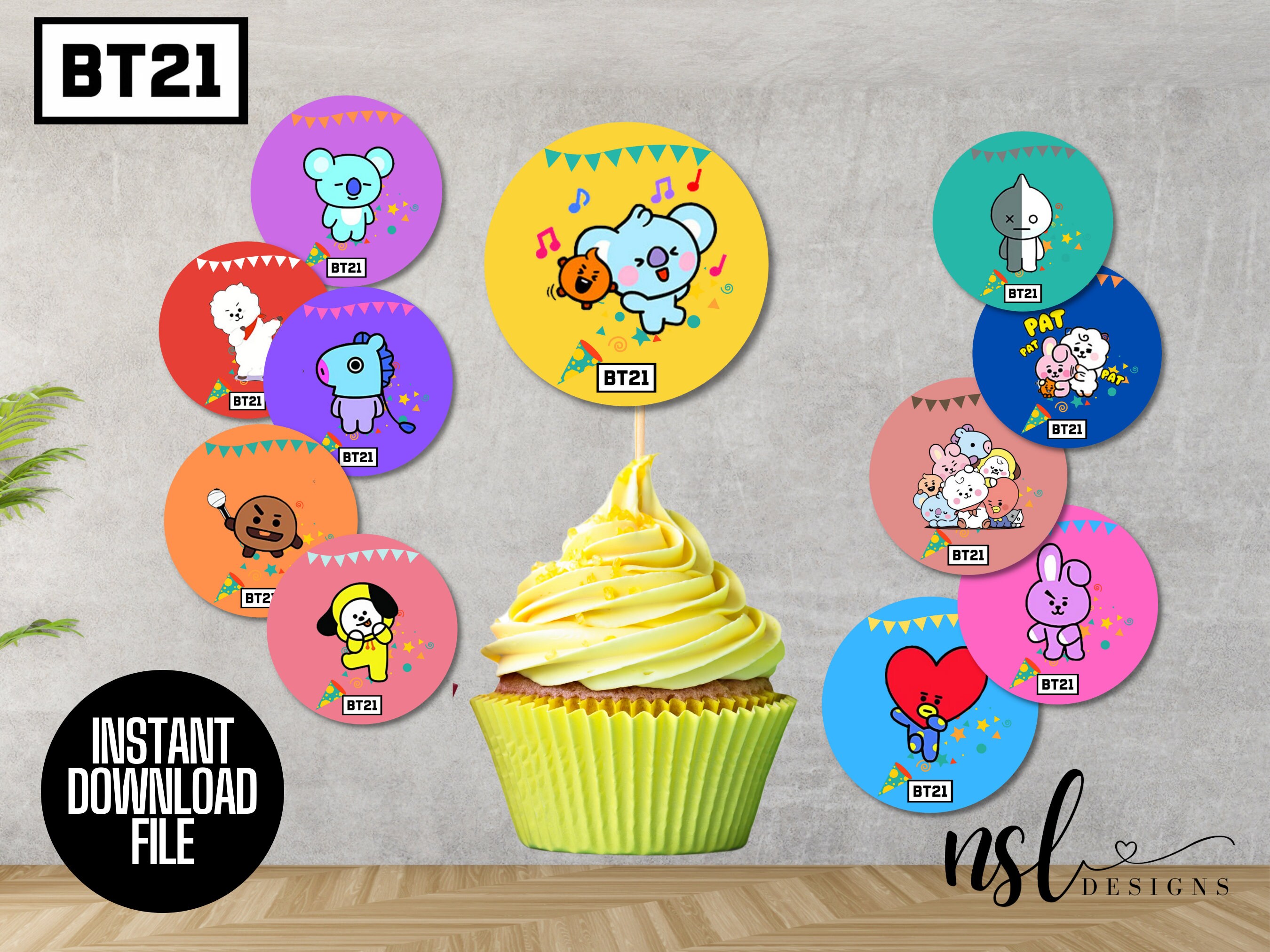BT21 Cupcake Toppers Print Your Own Cupcake Toppers - Etsy