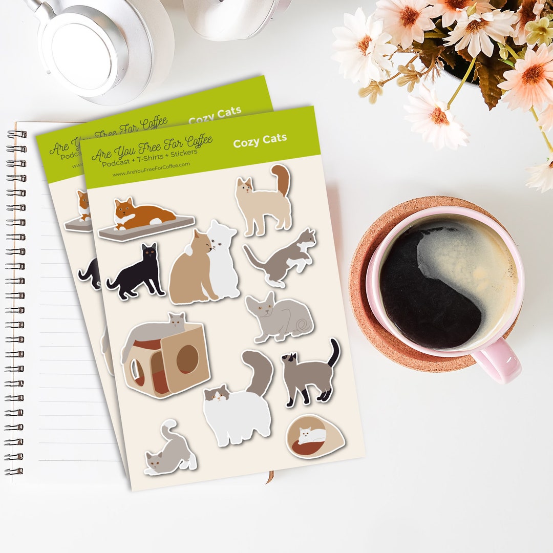 Printable Cozy Cats Stickers | Digital Sticker Sheet for Planner ...