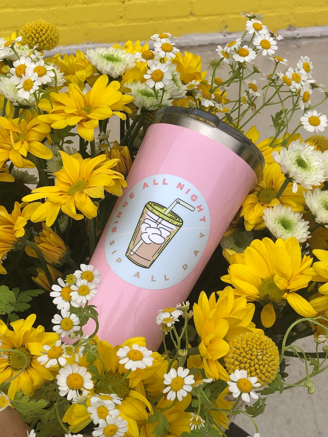 Binge All Night, Sip All Day - Iced Coffee 3" Sticker | TV Lover ...