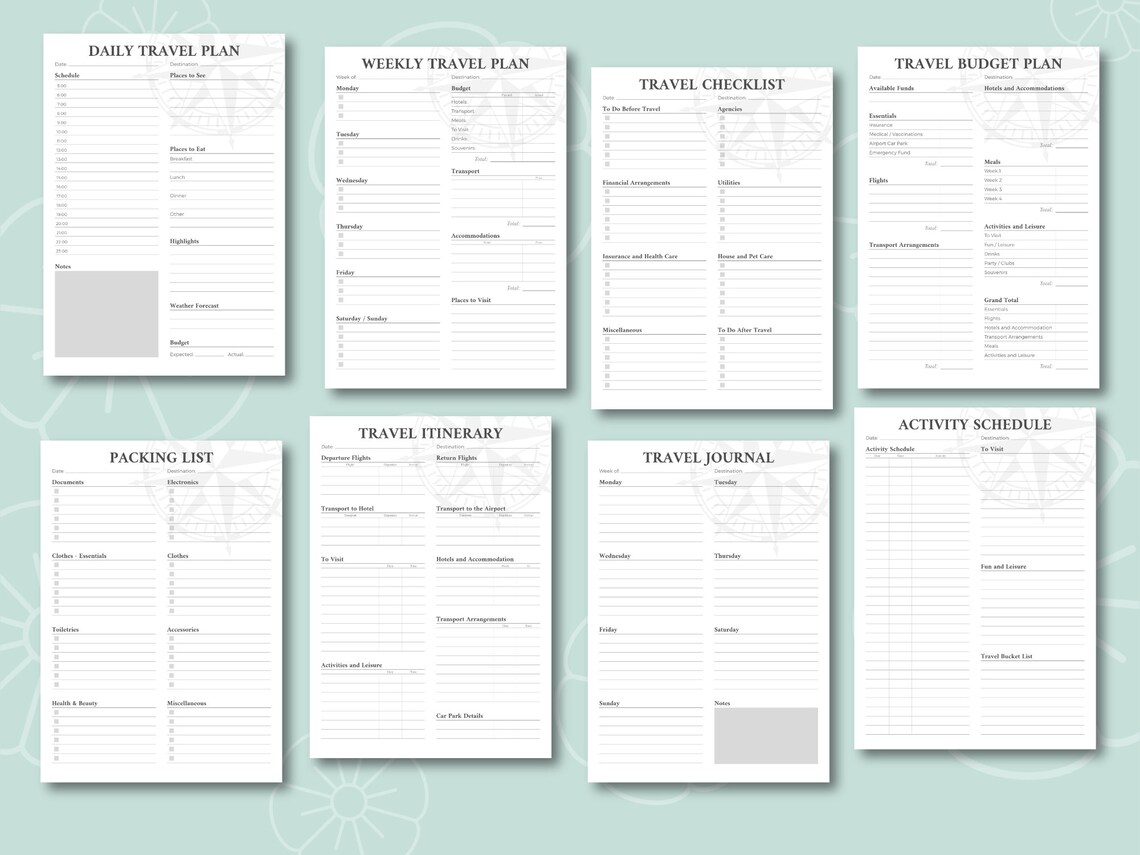 Travel Planner Bundle Trip Itinerary Preparation Checklist Budget ...