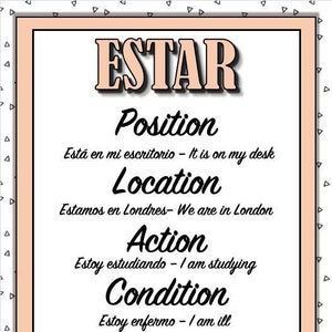 Printable Spanish Posters - SER ESTAR, Printable Posters - Digital ...