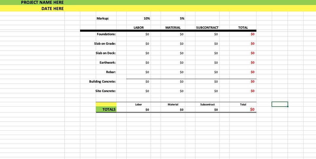 Printable and Editable Concrete/earthwork Contractor Estimate and ...