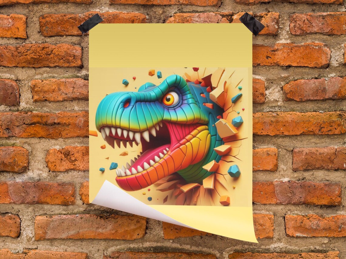 T-rex, Dinosaur 3D PRINTED Smashing Through the Wall - Kid's Posters ...