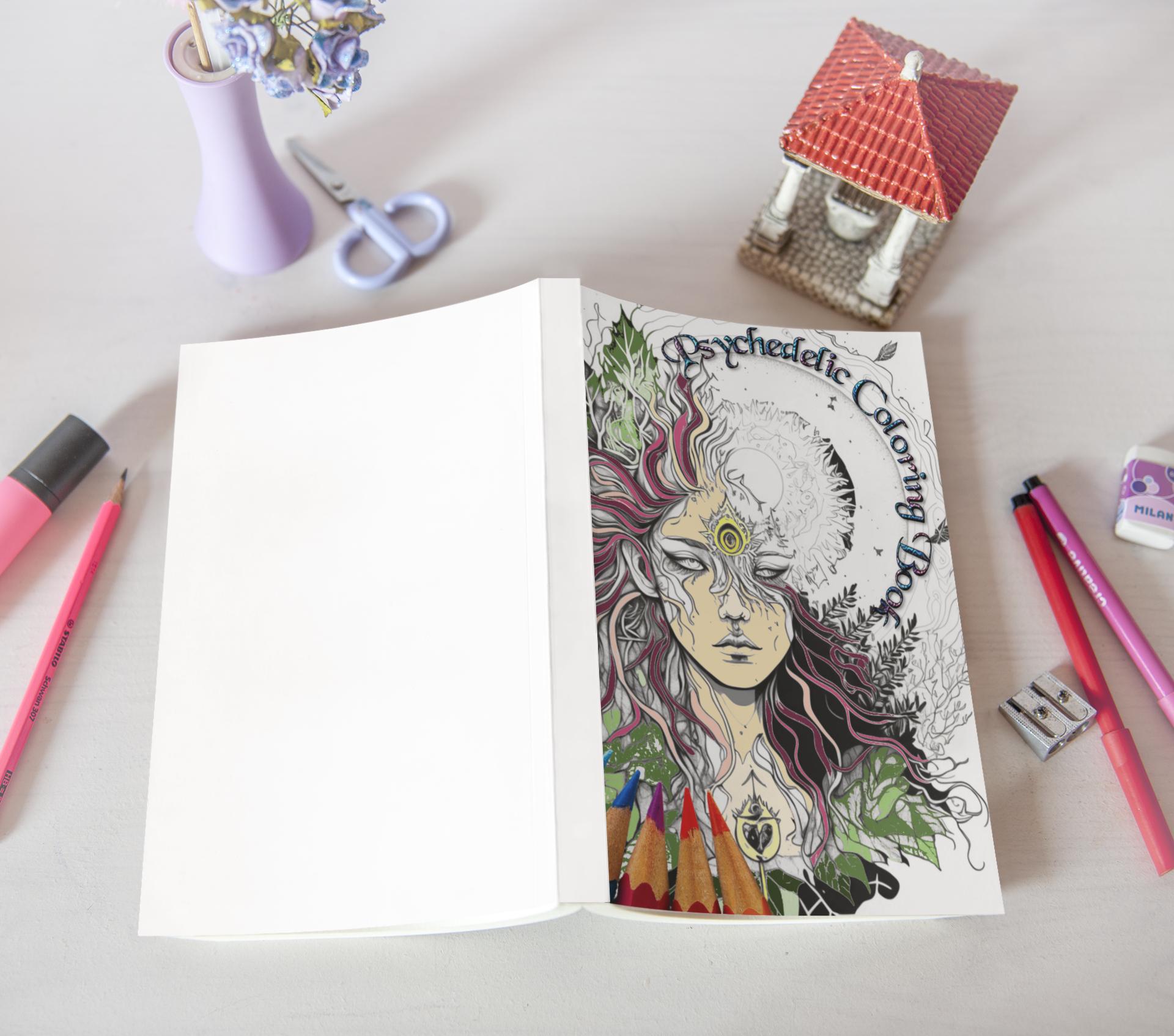 HUGE 100 Psychedelic Coloring Book - Actual Coloring Book - 1 Sided ...