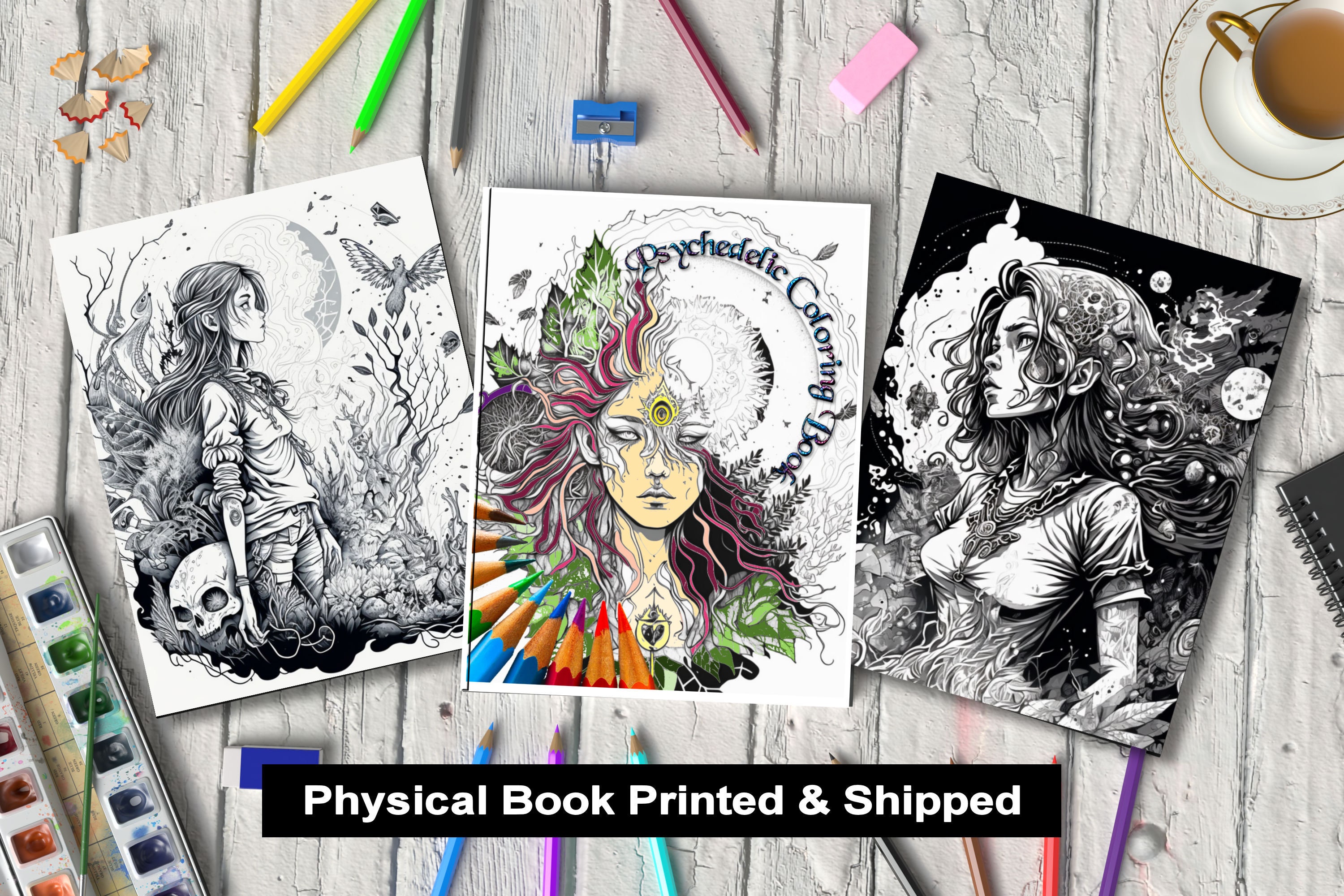 HUGE 100 Psychedelic Coloring Book - Actual Coloring Book - 1 Sided ...