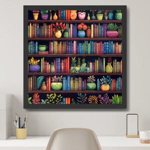 Colorful Book Shelf Library Poster, Print, Wall Art, Wall Hanging ...
