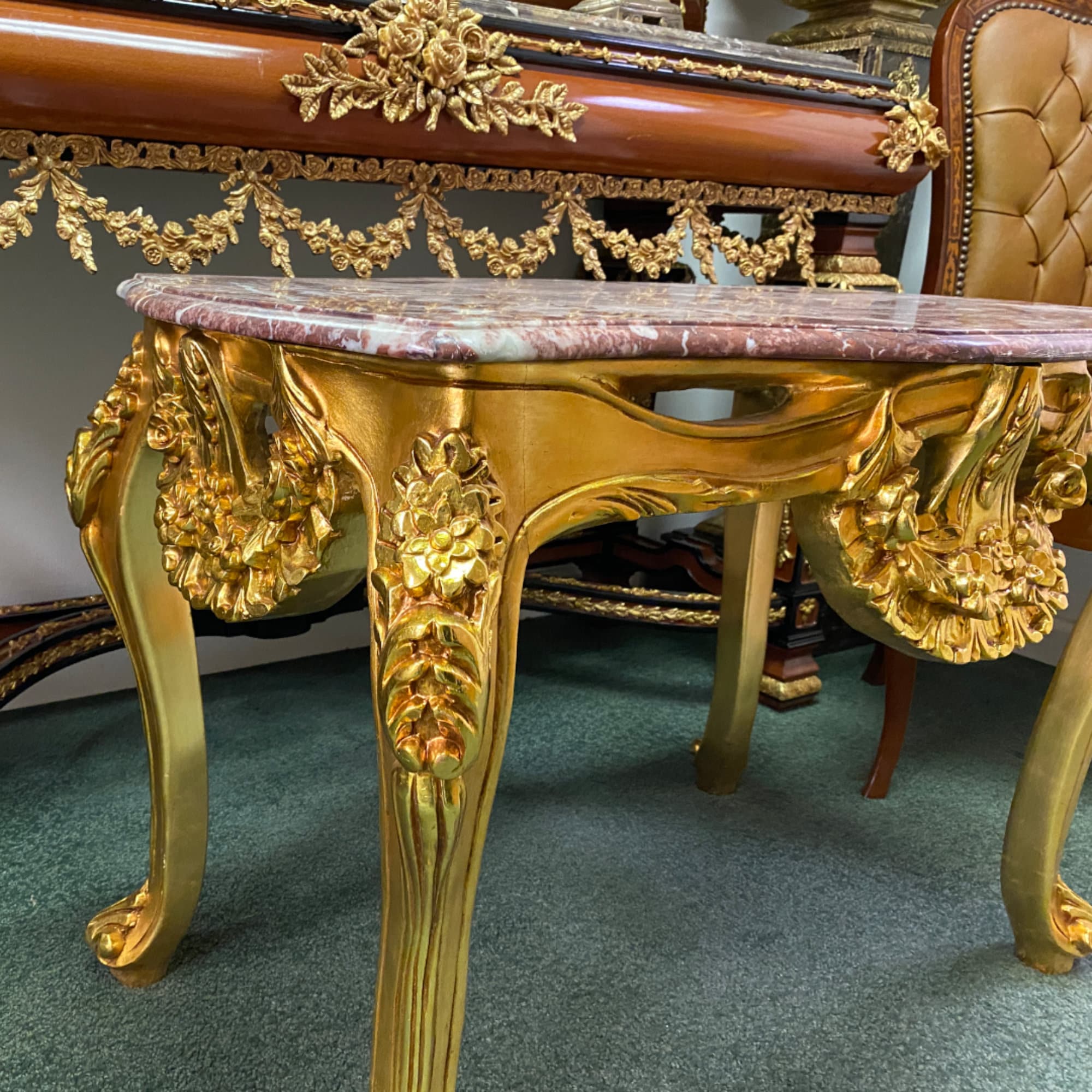 Vintage French Rococo Coffee Table: 24K Gold Leaf, Marble Top - Etsy