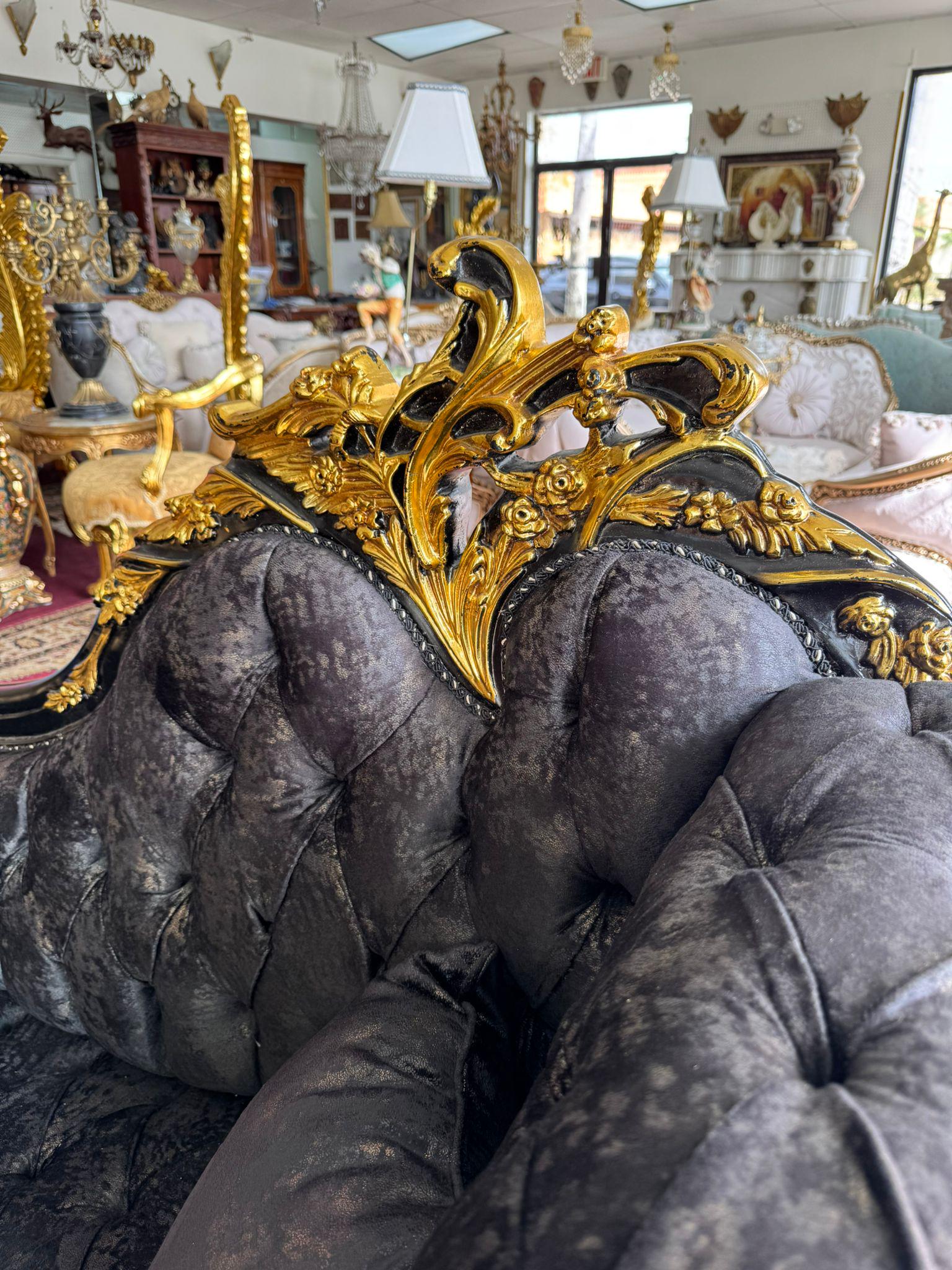 French Style XV Louis Chaise Lounge Black_gold - Etsy