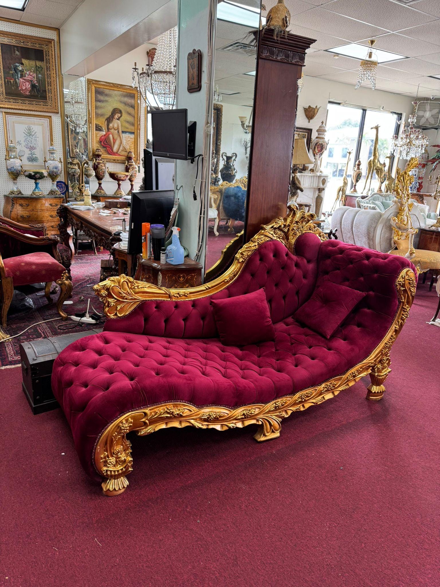 Burgundy Red French Style Xv Louis Chaise Lounge - Etsy