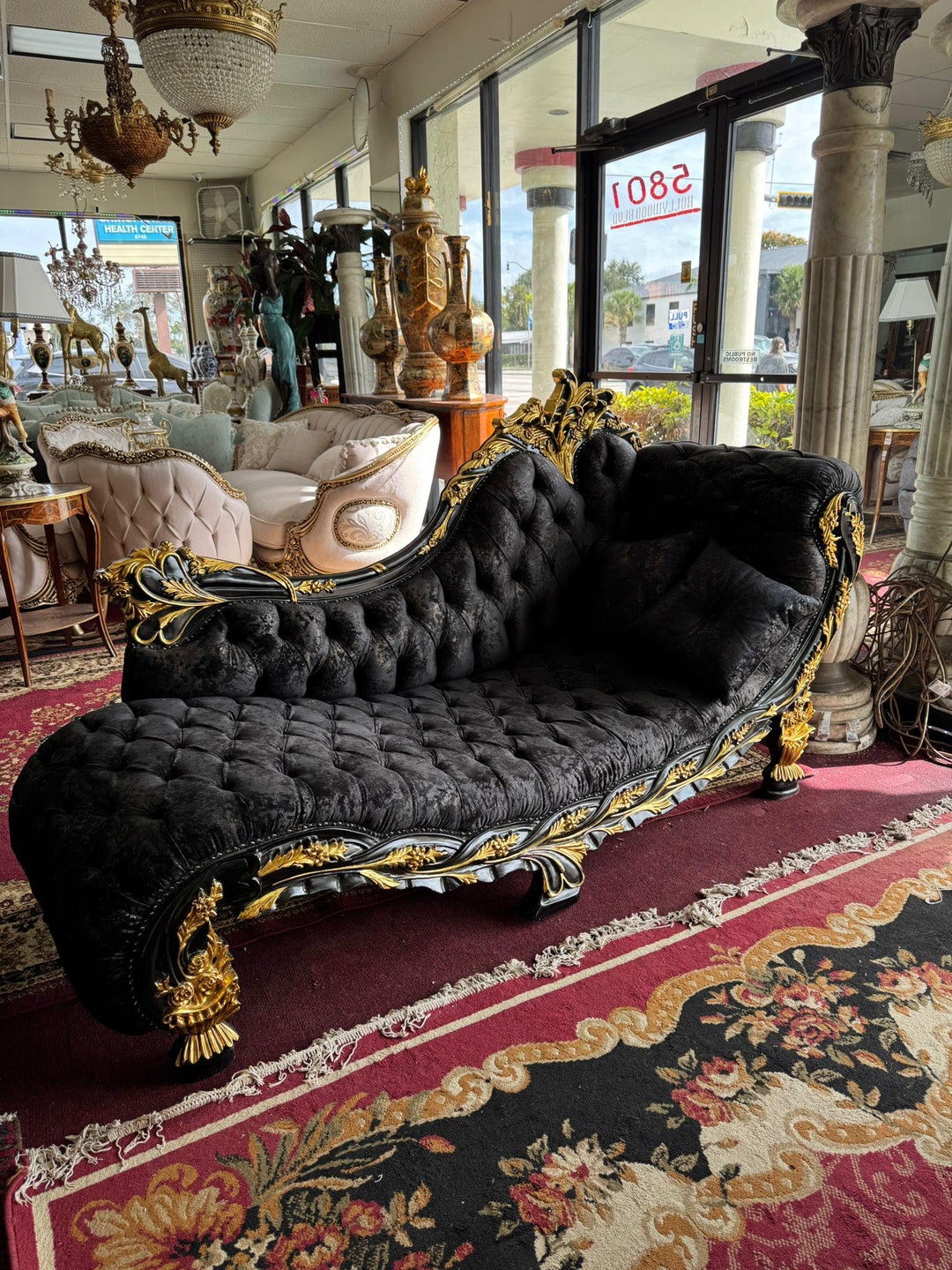 French Style XV Louis Chaise Lounge Black_gold - Etsy