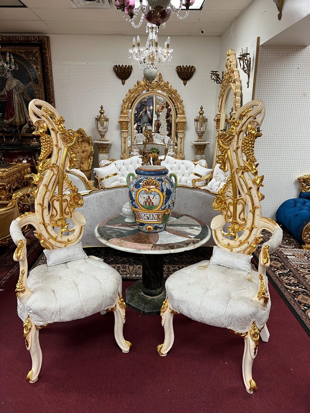 Pair French Throne Chair Lux Solid Wood Handcrafted White/gold - Etsy