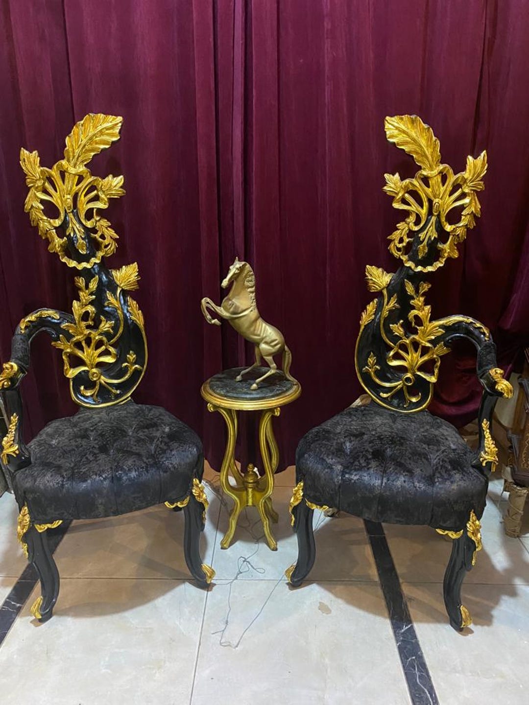 Pair French Throne Chair Lux Solid Wood Handcrafted Black&gold - Etsy
