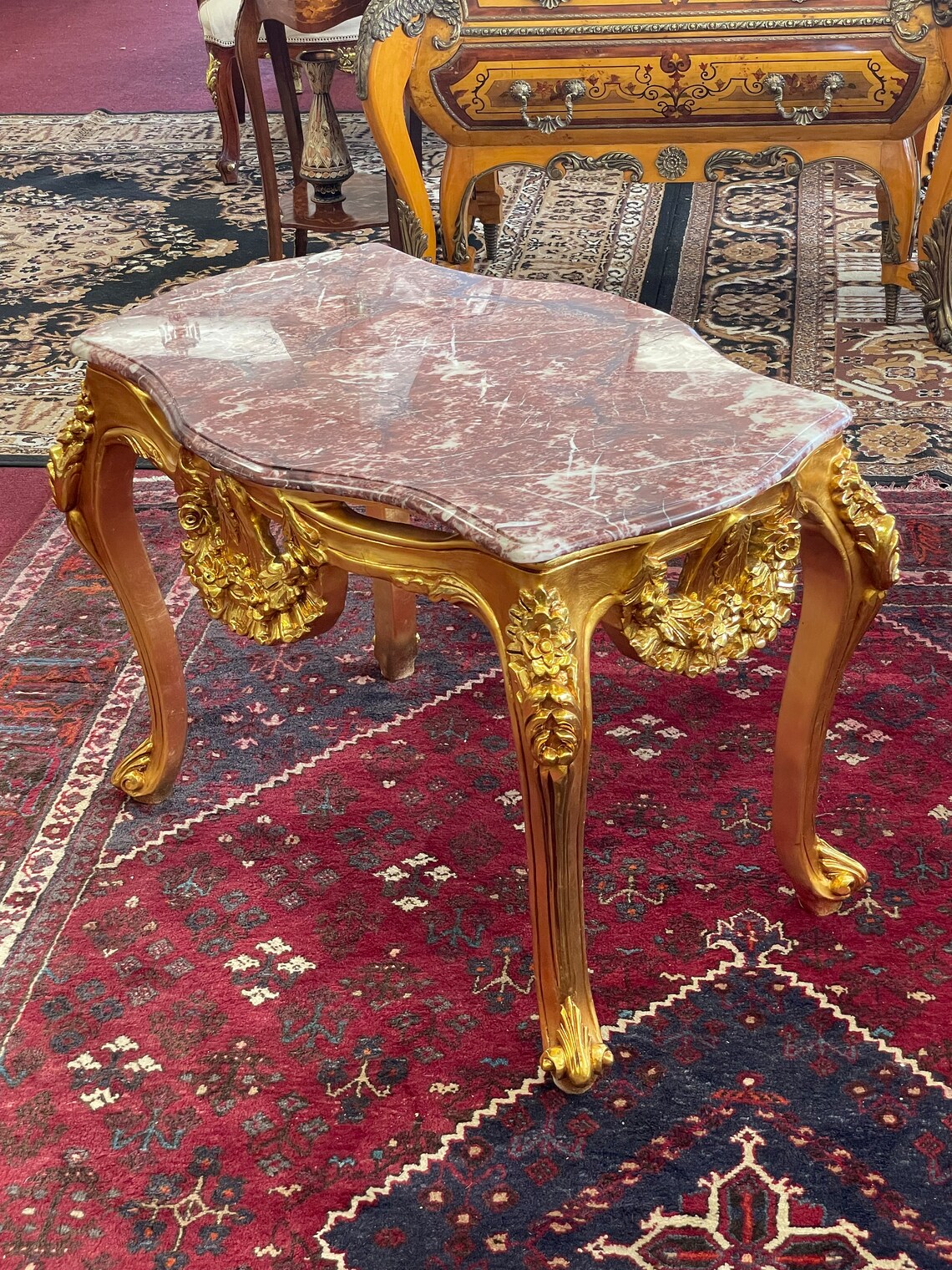 Vintage French Rococo Coffee Table: 24K Gold Leaf, Marble Top - Etsy