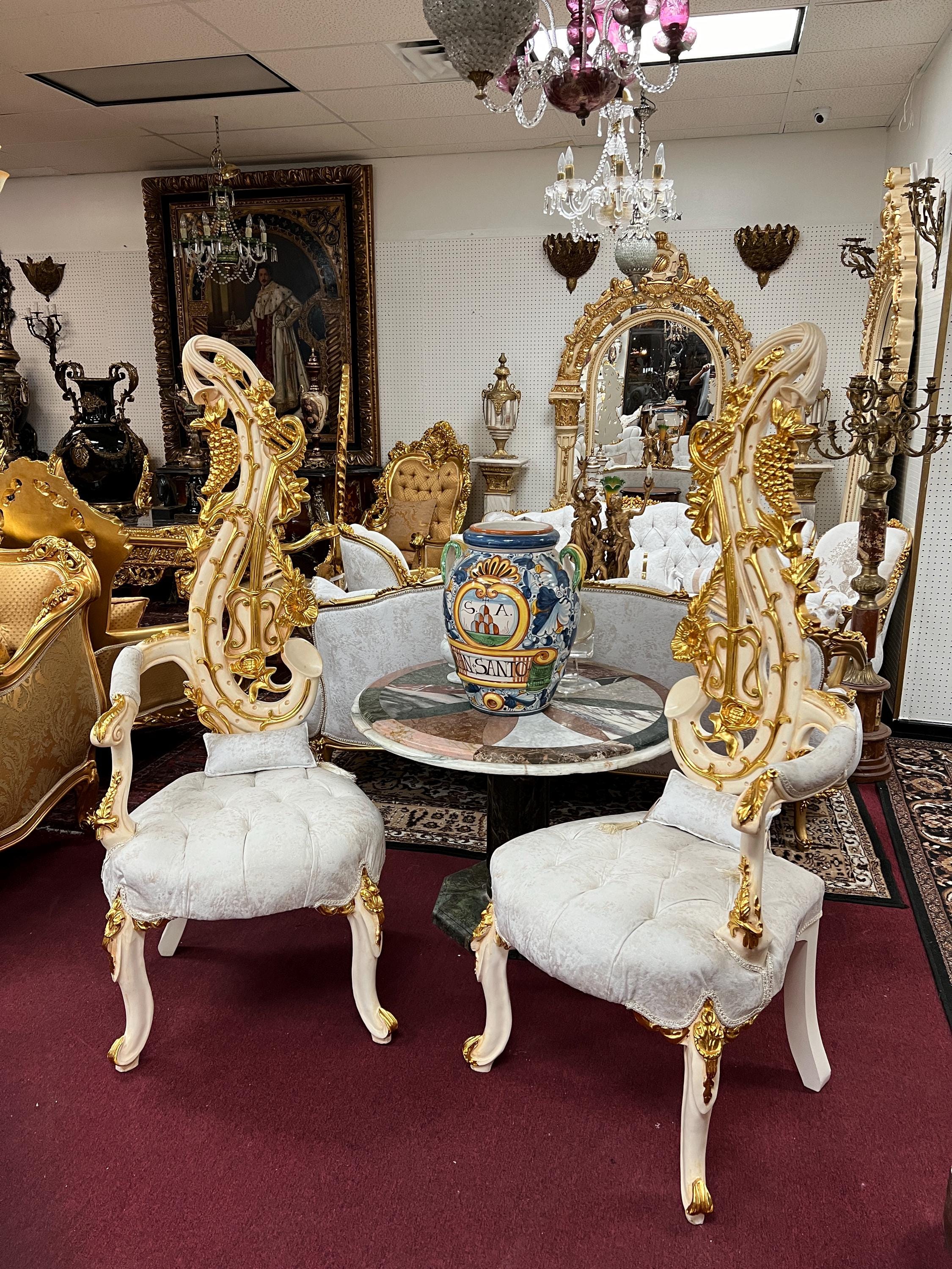 Pair French Throne Chair Lux Solid Wood Handcrafted White/gold - Etsy