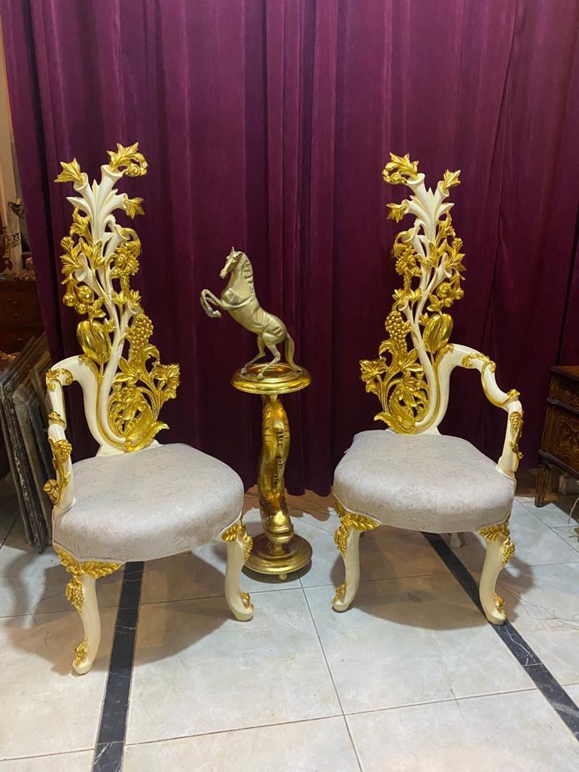 Pair French Throne Chair Lux Solid Wood Handcrafted White/gold - Etsy