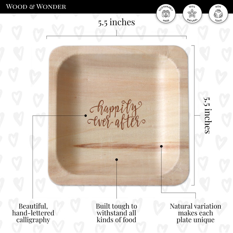 Happily Ever After Disposable Wood Wedding Plates (5.5" X 5.5", 50-pack ...