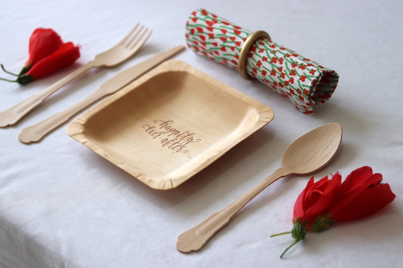 Happily Ever After Disposable Wood Wedding Plates (5.5" X 5.5", 50-pack ...
