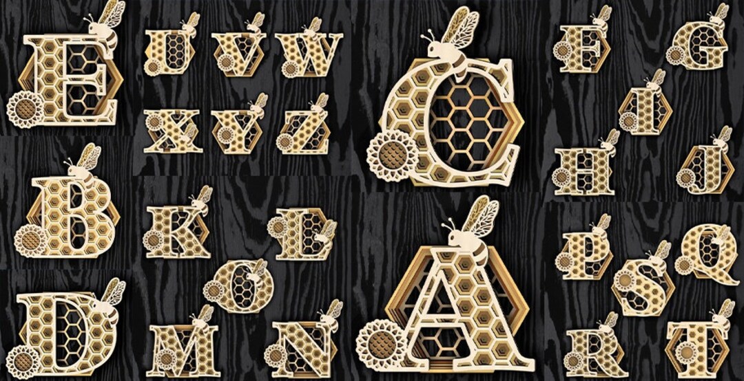 Laser Cut Vector Files SVG CNC Alphabet Cnc 3D Alphabet Bees Cnc ...