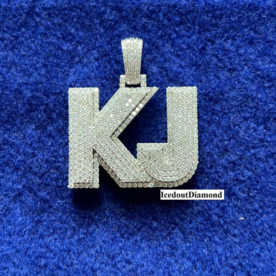 KJ Iced Out Moissanite Pendant 1.85", Unisex Personalized Pendant 925 ...