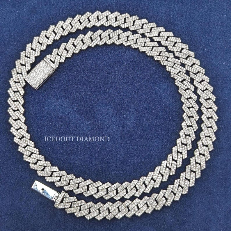 8mm VVS Moissanite Straight Edge Cuban Link Chain 14K Gold Touch, Mens ...