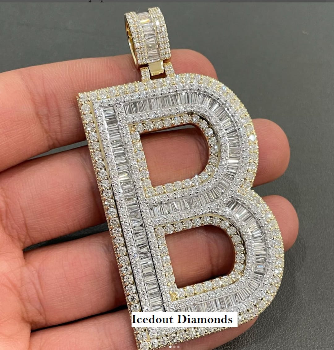 Any Letter Moissanite Pendant, Mens Custom Letter Pendant in Silver ...