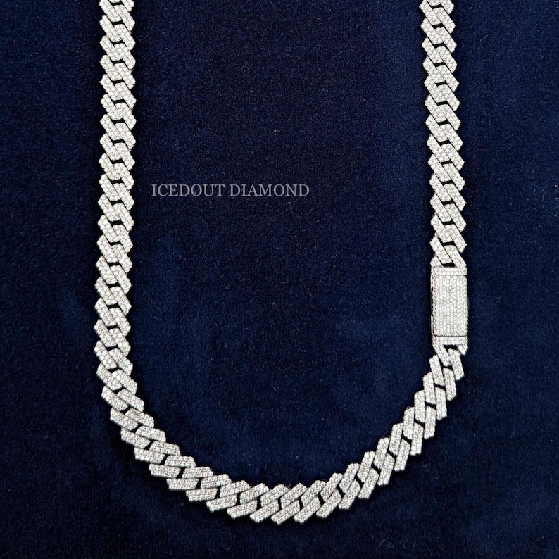 8mm VVS Moissanite Straight Edge Cuban Link Chain 14K Gold Touch, Mens ...