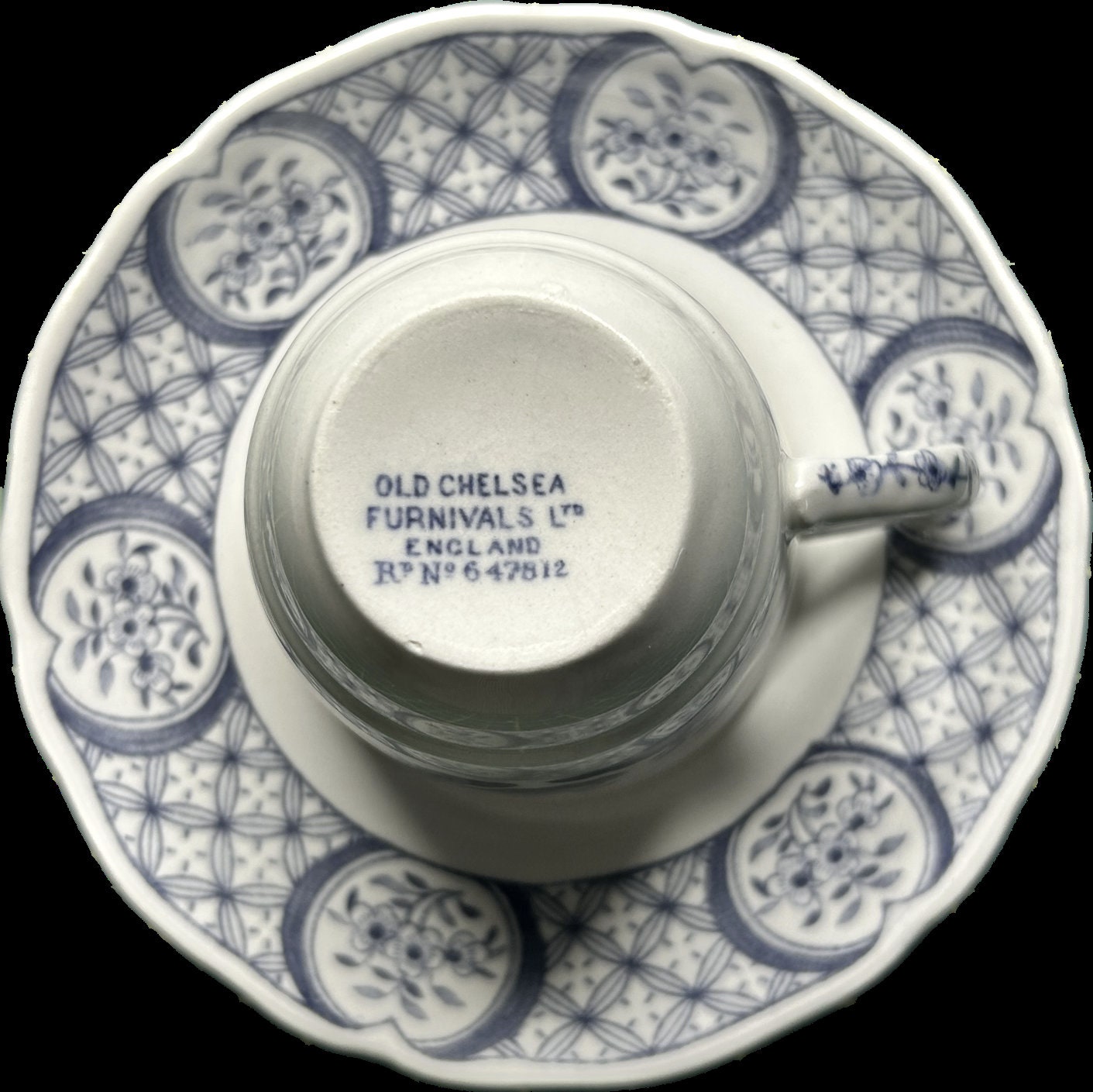 OLD CHELSEA Demitasse Furnivals Ltd. dragons England Blue & White Cup ...