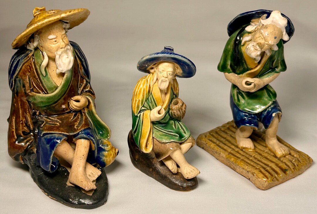 Chinese Mud Men Vintage Hand Made set of Three in Excellent Condition ...