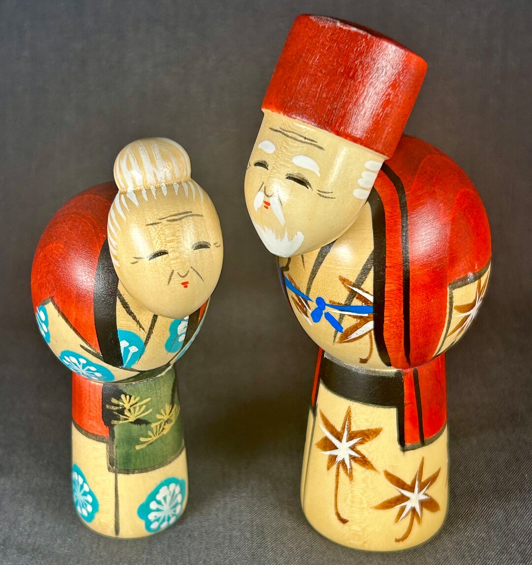 Japanese Art - Kokeshi - Male & Female Figures - Wood Medium - Artist ...
