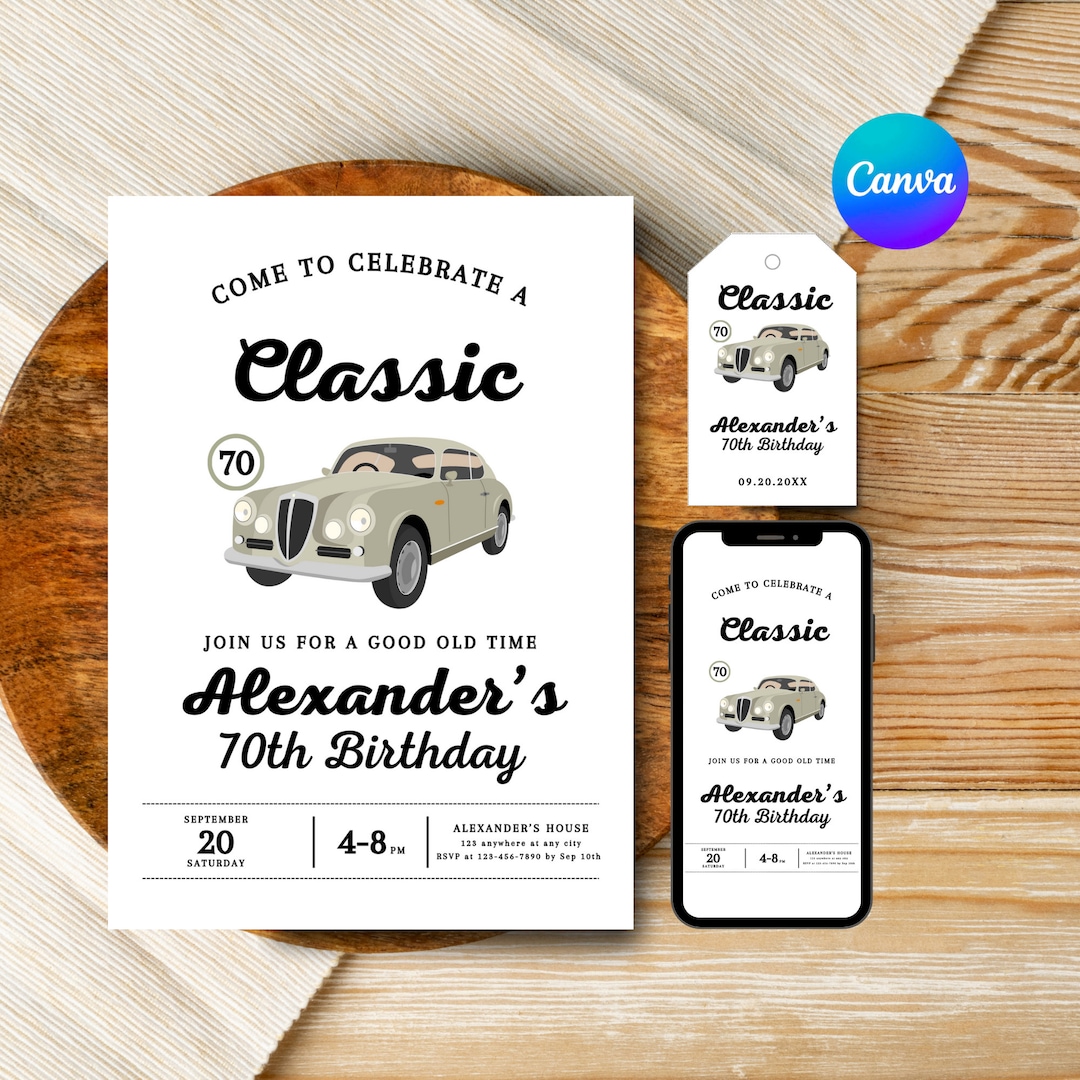 Classic Car Party Invitation 70th Birthday 69th Birthday Invitation Car ...