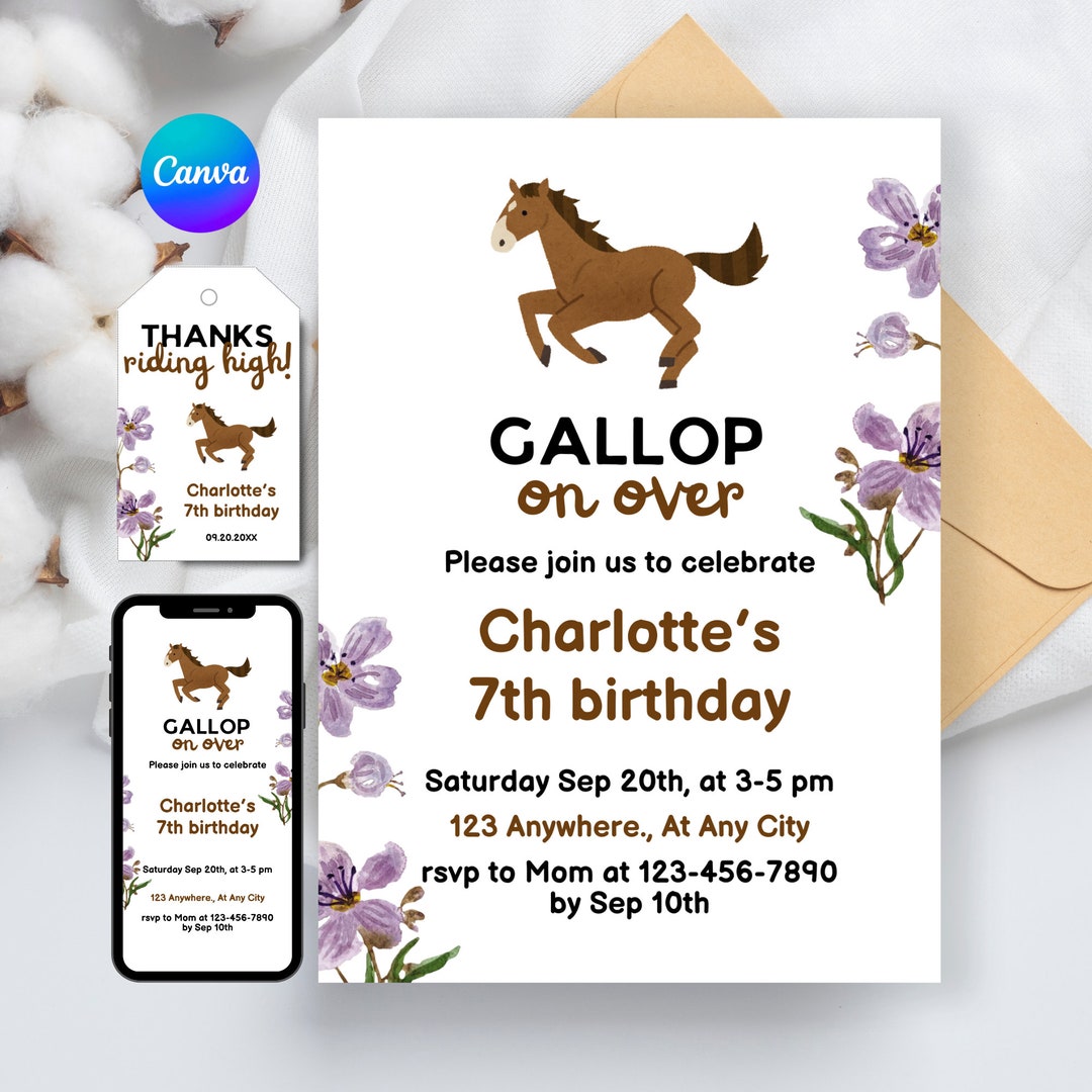 Horse Party Invitation Bday Invitation Horse Cute Horse Invitations ...