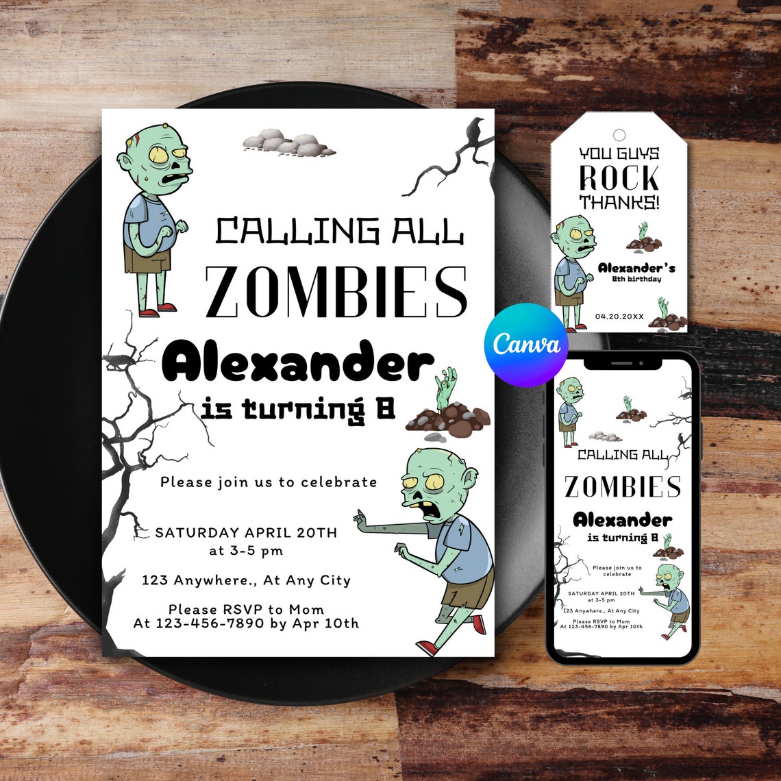 Zombie 3 Birthday Invitation Zombie 3 Invitation 7th Birthday ...