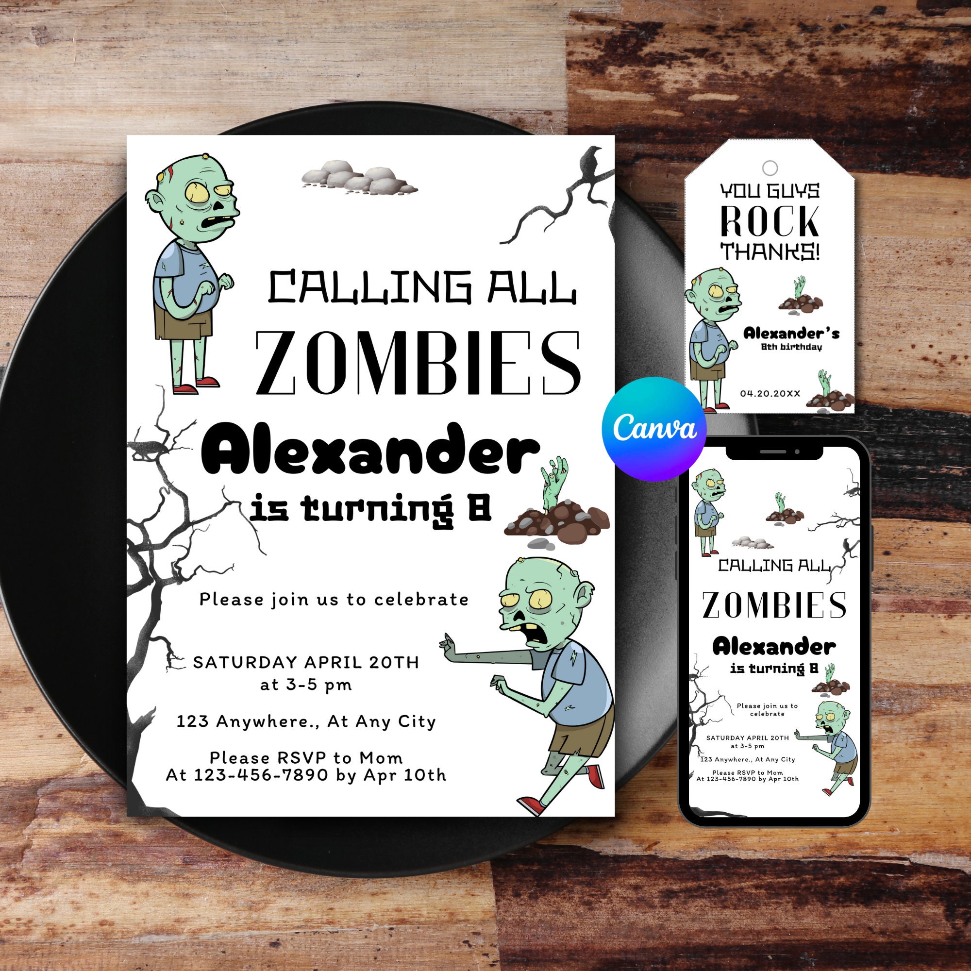 Zombie 3 Birthday Invitation Zombie 3 Invitation 7th Birthday ...