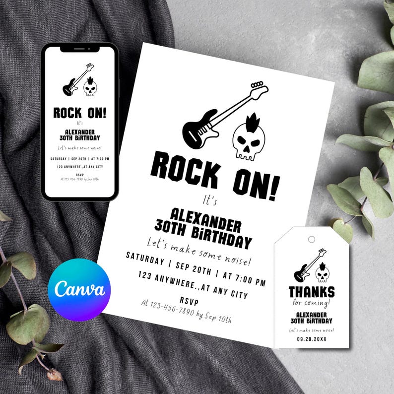 Rock Birthday Party Rock Star Party Invitation Rock Birthday Invitation ...