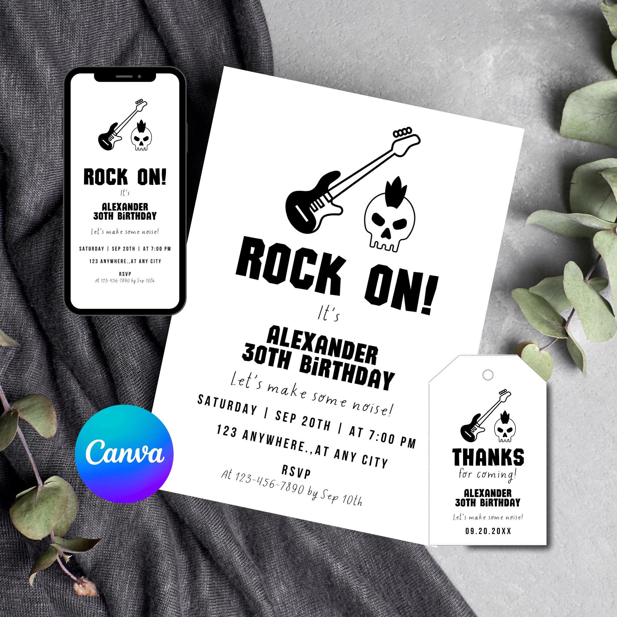 Rock Birthday Party Rock Star Party Invitation Rock Birthday Invitation ...