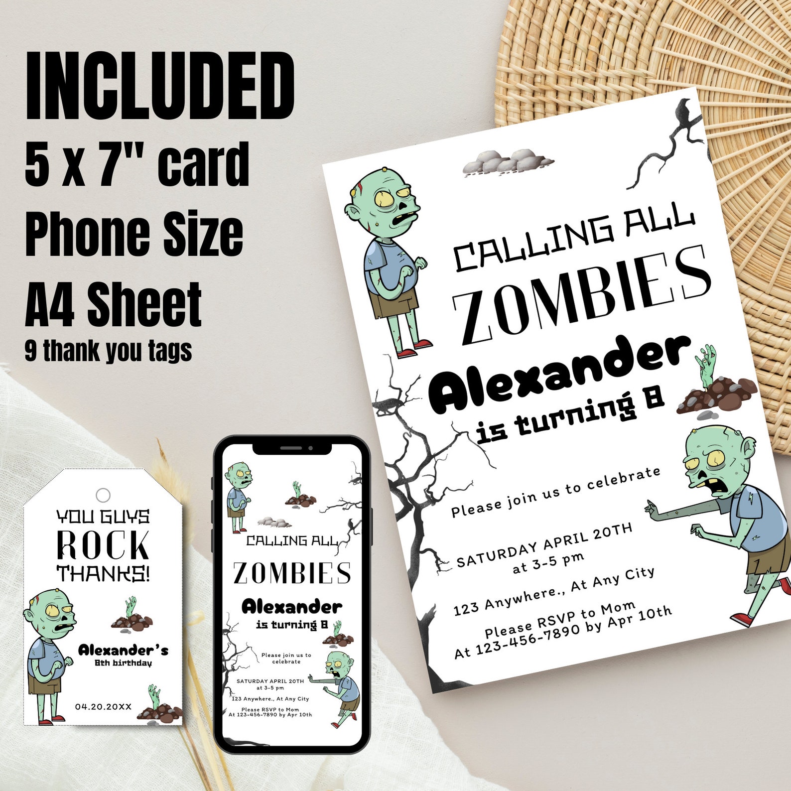 Zombie 3 Birthday Invitation Zombie 3 Invitation 7th Birthday ...