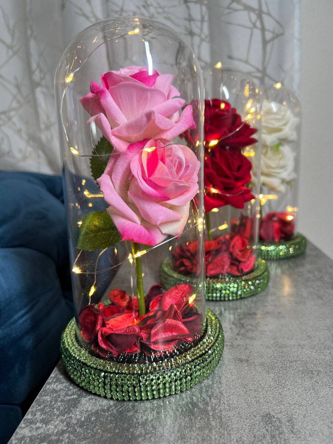 Elegant Red Rose Dome With Lights Fine European Crystals Luxury Gift ...
